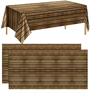 durony 2 Pieces Plastic Wood Grain Tablecloths Table Covers 54 x 108 Inch Plastic Waterproof Rustic Table Cover for Western Barn Themed Party Birthday Wedding Party Table Decor