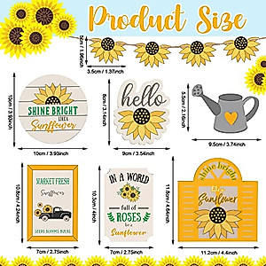 7 Pieces Summer Tiered Tray Decor Set Summer Wood Sign Rustic Farmhouse Decor Wooden Kitchen Tiered Tray Sign Decorative Trays Signs for Summer Home Kitchen Table Shelf (Sunflower Style)