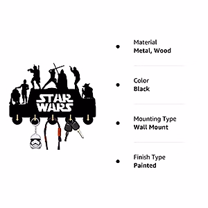 Star Wars Wall-Mounted Key Hooks for Wall, Key Rack Star Wars Key Holder for Wall Decorative with 5 Hooks, Wooden Home Wall Decor for Entryway Hallway