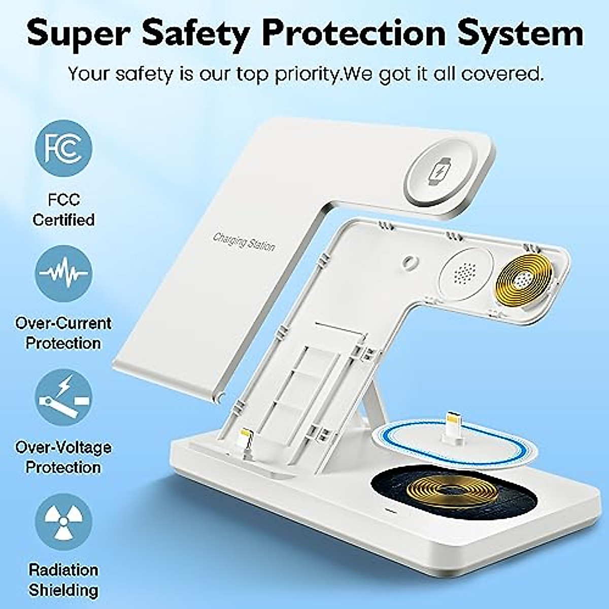 3 in 1 Charging Station for Apple Devices,Fast Charger Stand Dock for iWatch & Airpods iPhone 14/13/12/11/10/ Pro/X/Max/XS/XR/8/7/Plus/6s/6 with Adapter(White)