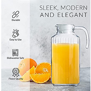 Glass Pitcher with Lid – Set of 2 Glass Water Pitcher 55Oz – Cold Carafe for Ice Tea, Water, Lemonade, Coffee – Elegant and Modern – Practical Spout Pitchers for Drinks