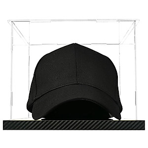 Clear Hat Display Case Acrylic Baseball Cap Holder Stand Transparent Hat Storage Box Dustproof Square UV Protection Cabinet with Carbon Fiber Skin Base and Removable Mirror Base