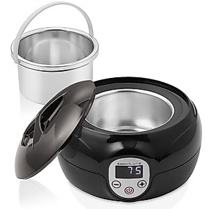 Saloniture Home Waxing Kit Wax Warmer Machine for Hair Removal with Digital Display - Black with Black Lid