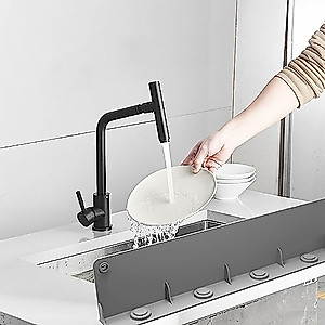 Xuezoioy Kitchen Sink Splash Guard,Gray Silicone Water Splash Guard for Kitchen 4x17 inches Sink Splash Guard with Suction Cup and Microfiber Cloth for Kitchen,Bathroom