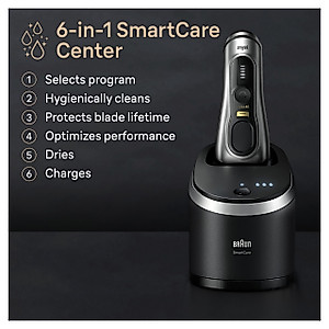 Braun Series 9 PRO+ Electric Razor for Men, 5 Pro Shaving Elements and Shave-Preparing ProComfort Head for Closeness & Skin Comfort, 6in1 SmartCare Center, Wet or Dry Use, Charging Stand, 9597cc