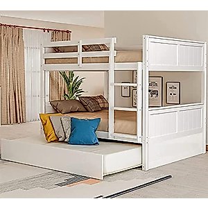 ATH-S Full Over Full Bunk Bed with Trundle, Solid Wood Bunk Beds with Full-Length Safety Guard Rail and Ladder, Can be Separated to 2 Full Size Platform Beds, for, Teens and Adults (Espresso, New)