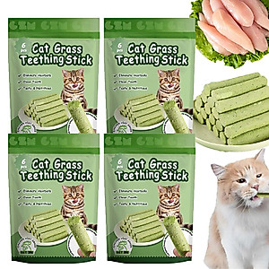 Berdexa Cat Grass Teething Stick, Cuddles Meow Cat Grass Sticks for Indoor Cats, Cat Grass Chew Sticks, Cat Teeth Cleaning Cat Grass Stick, Cat Chew Stick, for Hairball Removal (4Bag/24PCS)