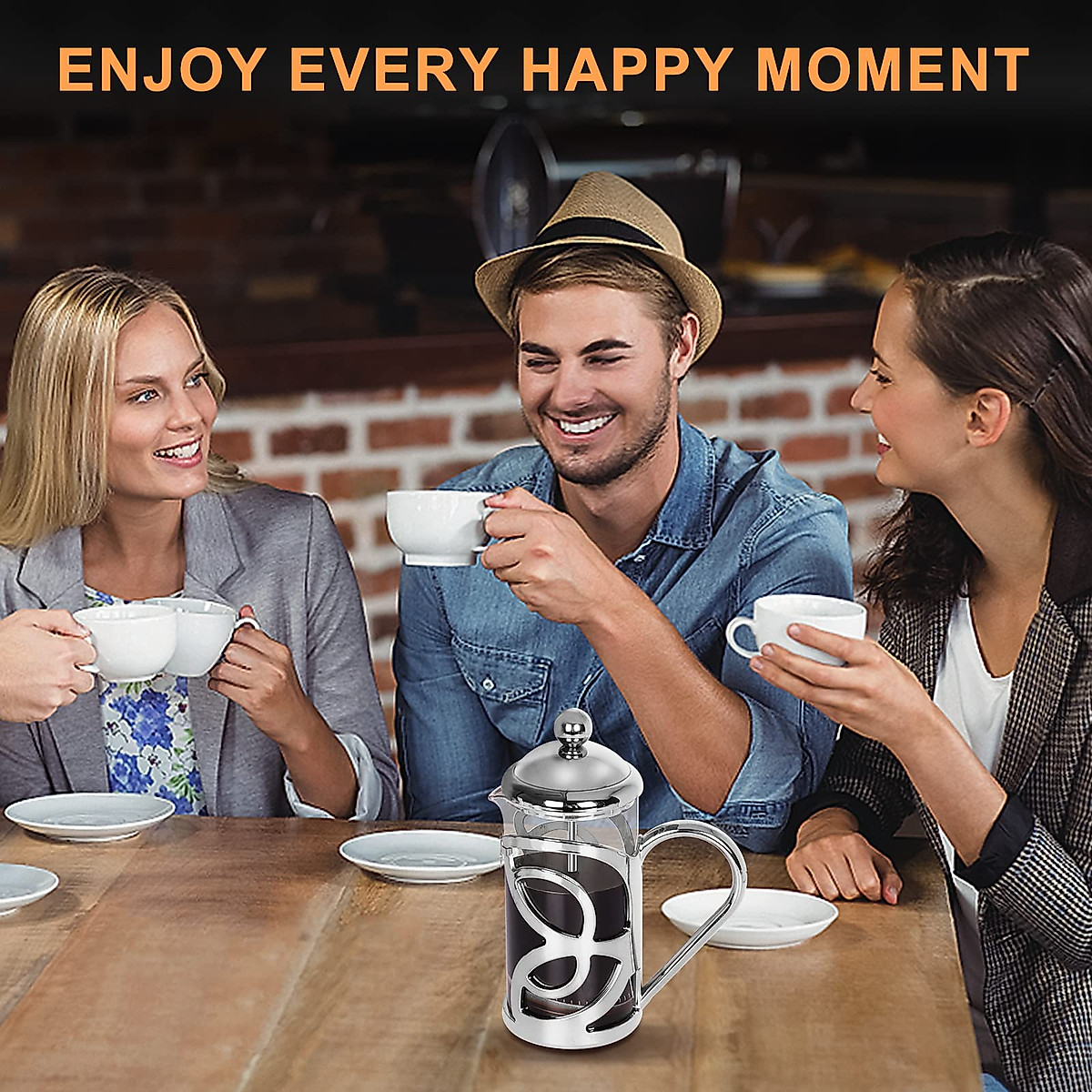 WORBIC French Press Coffee Maker, 3 Level Filtration System, Coffee Press with Heat Resistant Borosilicate Glass, 12oz Coffee French Press with Mini Coffee Canister & 2 Extra Filters(Silver)