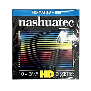 Nashuatec High Density HD 2-Sided 3.5" Diskette Formatted 10 Diskettes Per Pack For Storage Data