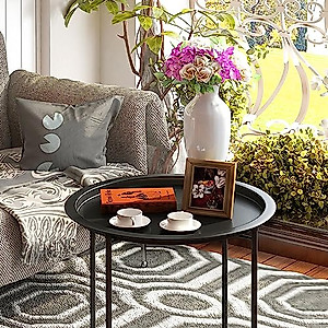 FSTAR Small Round Side End Table, Small Round Nightstand, Portable Folding Metal Accent Table Next to Couches/Sofas, or Against a Wall (Black, 1PCS)