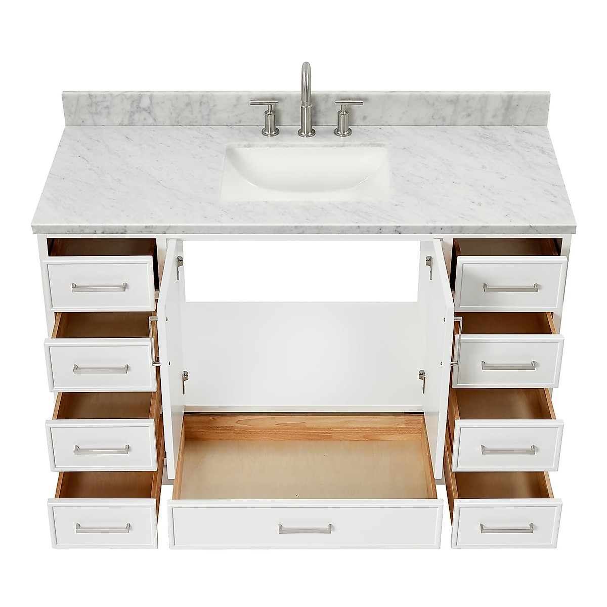 ARIEL Stafford 55 Inch Single Rectangle Sink Vanity with Carrara White Marble Countertop W/0.75" Edge in White