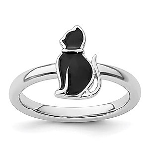 925 Sterling Silver Black Cat Stackable Ring Size 6