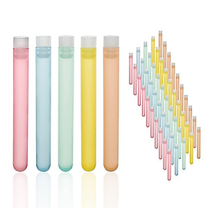 Okulab Test Tubes, Plastic Test Tubes with Caps, 50pcs 5 Colors Tampon Alcohol Tubes, with Flange Stopper for Lab, Classroom, Craft, TTP16B50