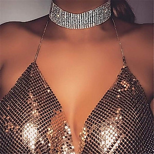 JONKY Rhinestone Choker Necklace Silver Crystal Necklaces 8 Row Chokers Sparkly Neck Chain Collar Prom Jewelry for Women