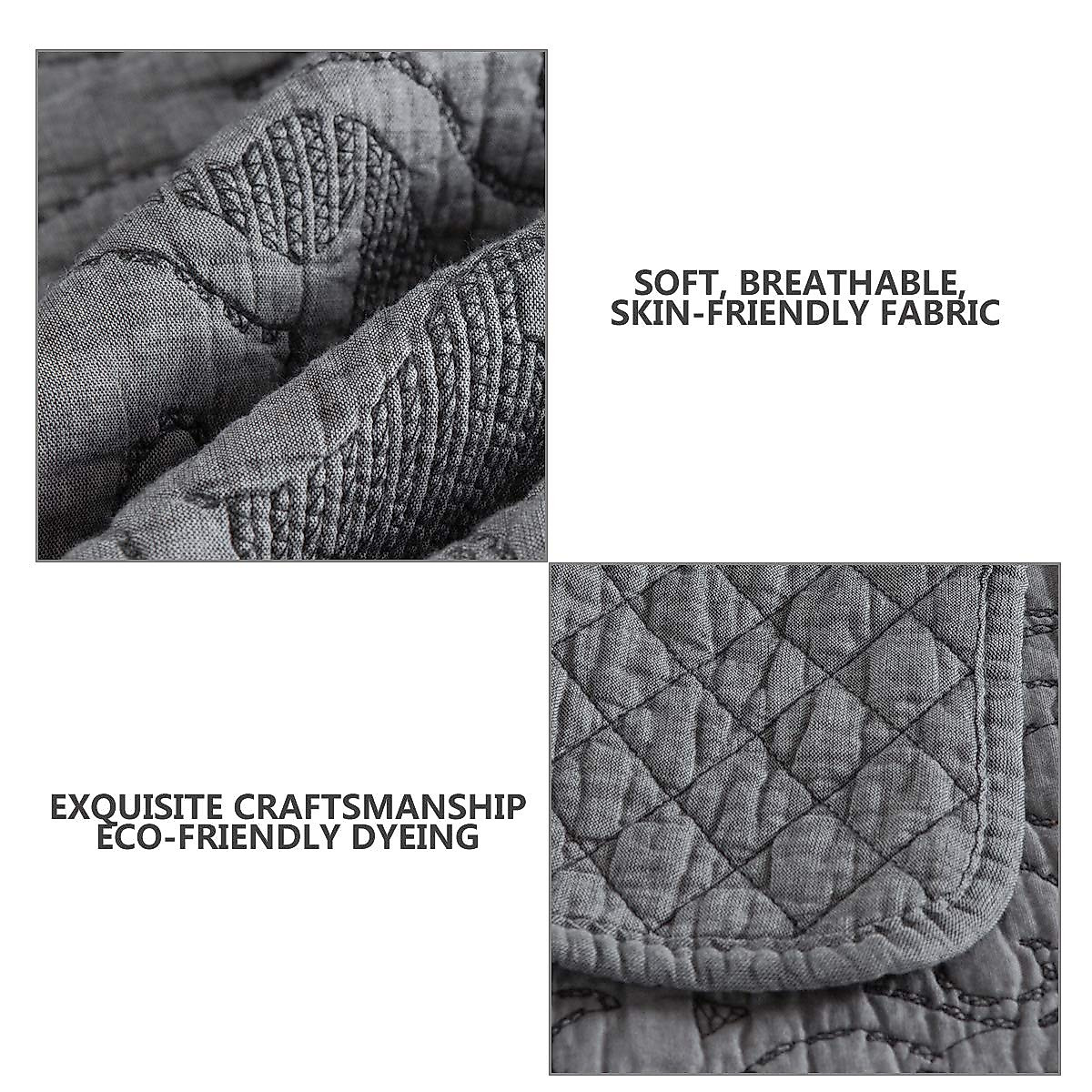 Travan 3-Piece King Quilt Set Quilted Bedspread Oversized Microfiber Lightweight Bedspread Coverlet Set with Shams Bedding Set for All Season, Grey, King