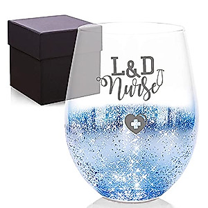 Osci-Fly Valentines Day Gifts for Nurse, L&D Nurse Handmade Blue Etched Wine Glass 18 Ounces - Creative Gift for Nurses