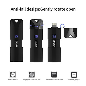 TEKISM MFi Certified 128GB Photo Stick for iPhone Flash Drive,USB Memory Stick Thumb Drives High Speed USB Stick External Storage Compatible with iPhone/iPad/iPod/PC