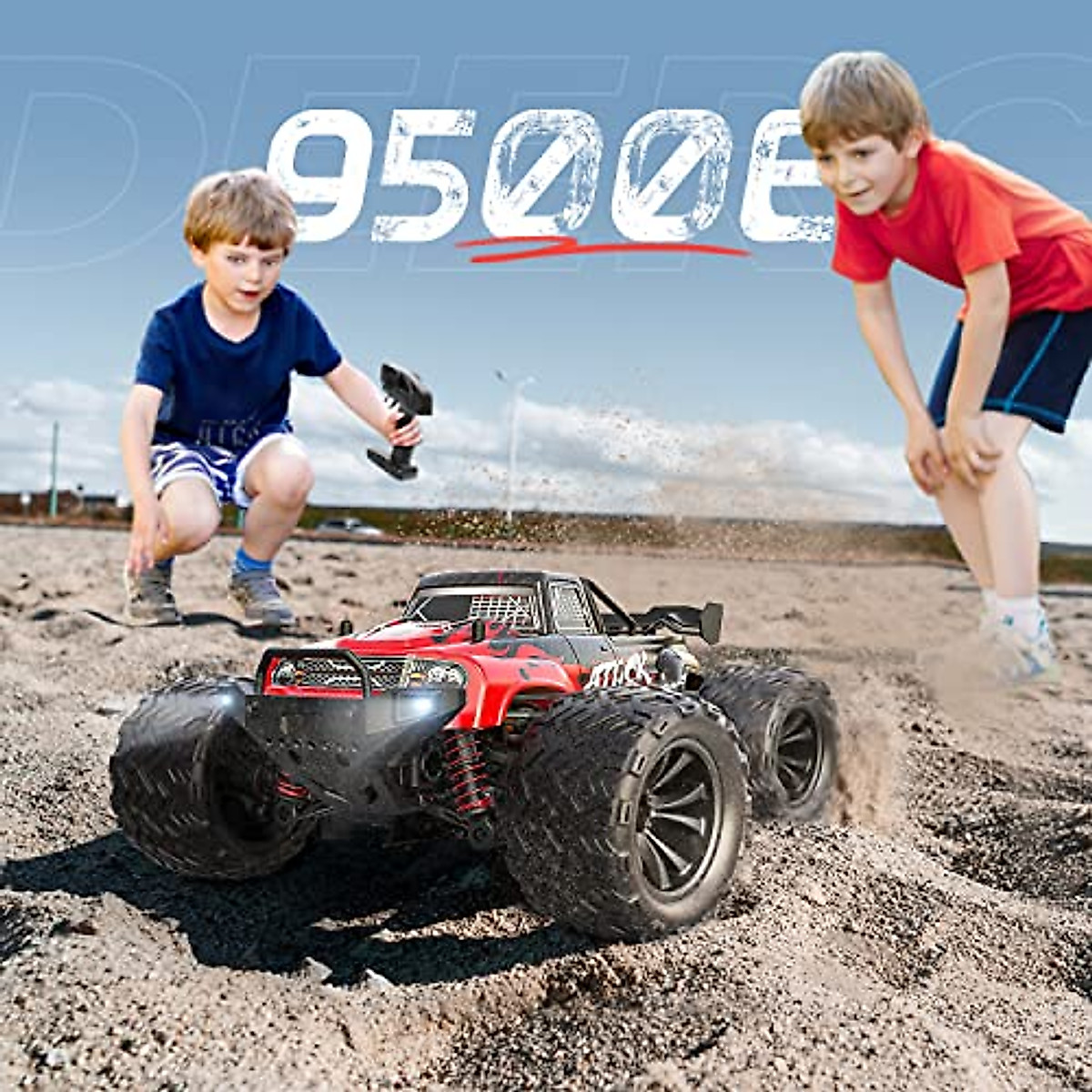 DEERC 9500E 1:16 Scale All Terrain RC Car, 4x4 High Speed Electric Vehicle, 2.4Ghz Off-Road Remote Control Truck with 2 Batteries, 35+ KMH Monster Truck for for Adults Kids