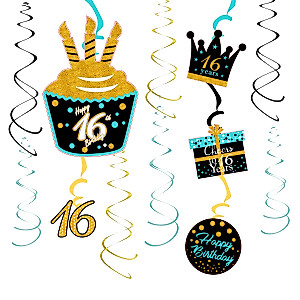 Sweet 16 Birthday Decorations for Girl Teal Gold 16th Birthday Hanging Swirls Sixteen Birthday Hanging Swirls Decorations for Teal Gold 16 Years Old Party Supplies