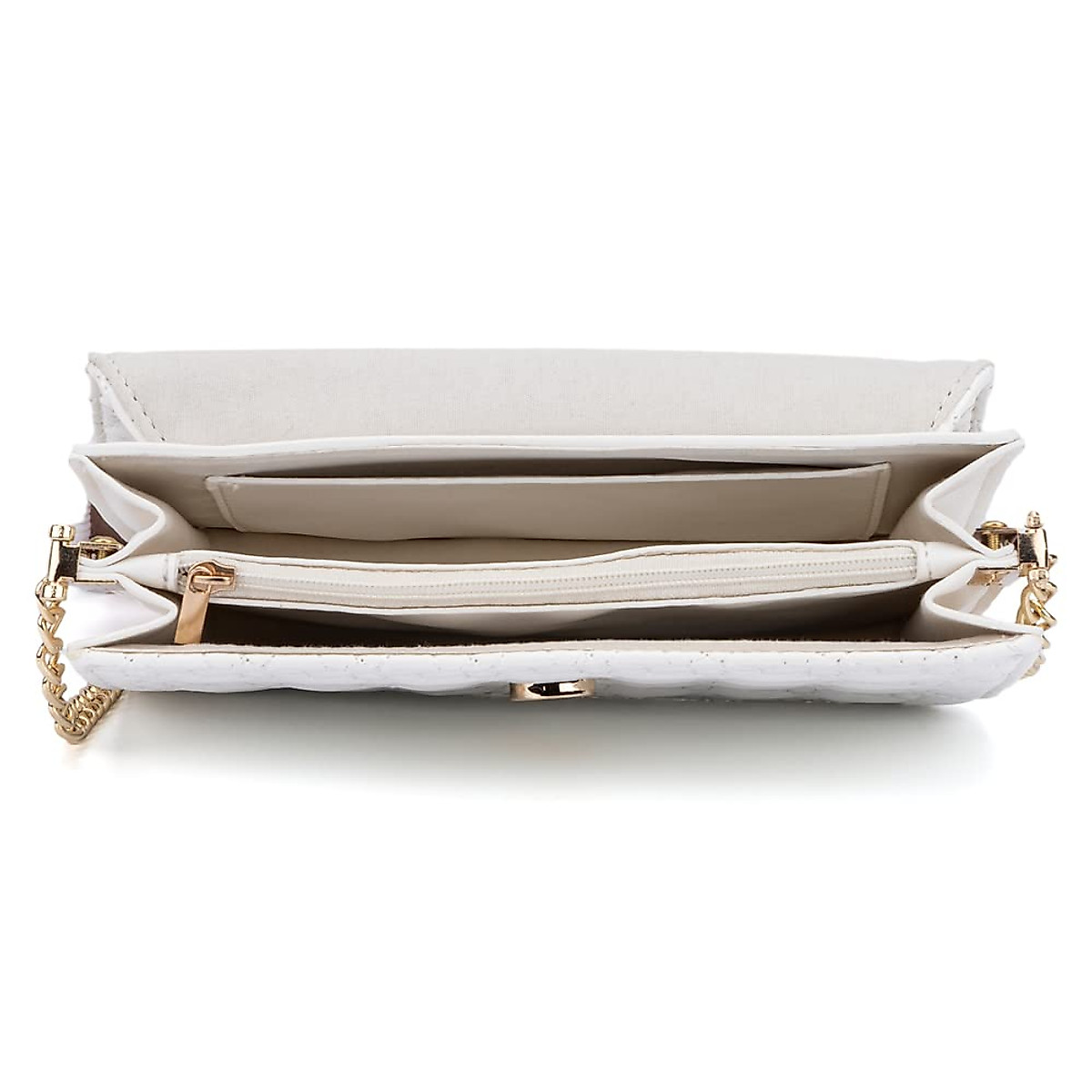 Olivia Miller Women's Fashion Rose Flower Embroidered Faux PU Leather Front Flap w Multi Compartment Off White Crossbody Bag Everyday Small Evening Casual Work Purse Handbag