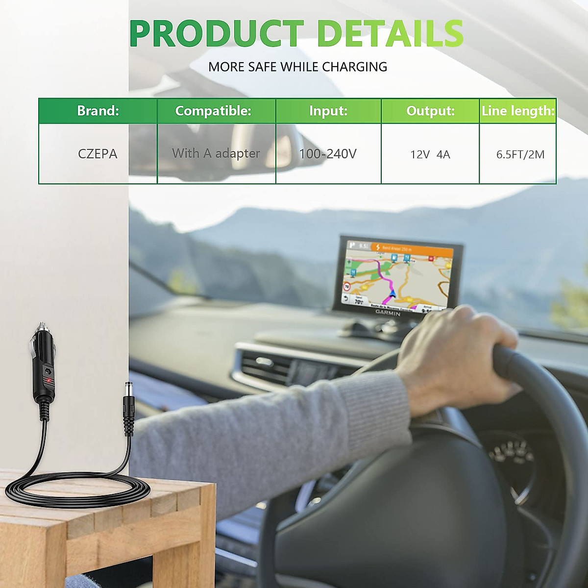 Czepa 12v Car dc Charger Power Cord with 8 Connectors for Cigarette Lighter Portable DVD Player, Car DVR, GPS, Bluetooth Speakers, Breast Pump, Car Refrigerator, Air Compressor, Heating Cup