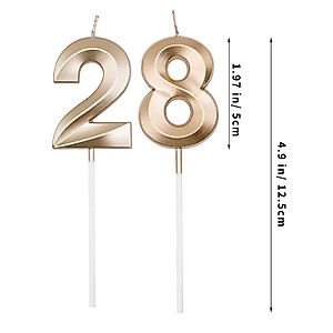 Champagne Gold 28th & 82nd Birthday Candles for Cakes, Number 28 82 Candle Cake Cupcake Topper for Birthday Anniversary Party Decoration