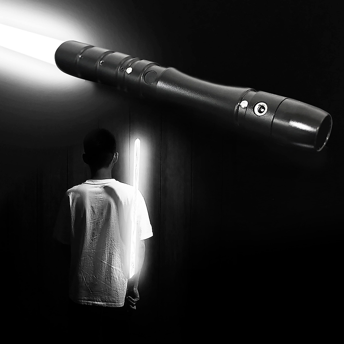 YDDSABER Pro Lightsaber, Jedi Sith Force FX LED Heavy Dueling, Rechargeable Light Saber for Adults & Kids, Metal Hilt, Loud Sound, High Light with FOC, Blaster (White)