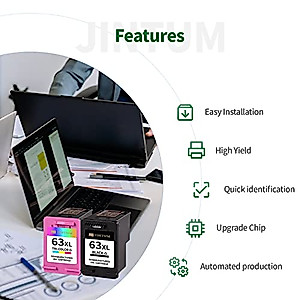 JINTUM 63XL Ink Cartridge Remanufactured for HP Ink 63 63XL Black and Color Ink Cartridge for HP Officejet 3830 4650 5255 5258 5200 4652 4655 Envy 4520 4512 DeskJet 2130, 63XL Ink Cartridge Combo Pack