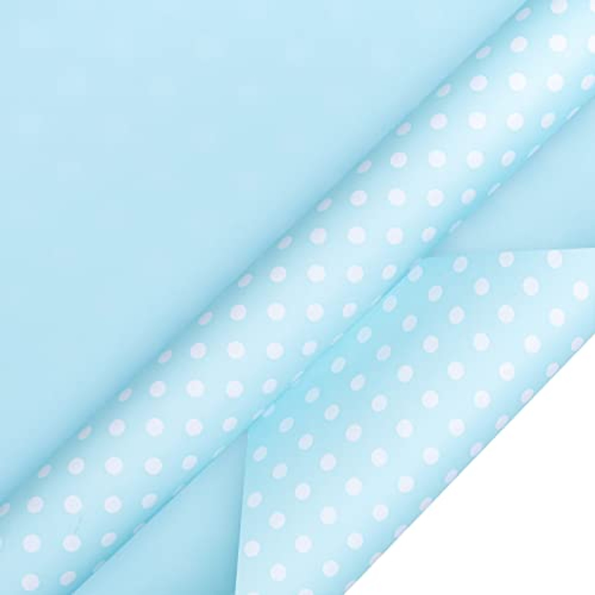 WRAPAHOLIC Reversible Wrapping Paper - Mini Roll - 17 Inch X 33 Feet - Baby Blue and Polka Dot Design for Birthday, Holiday, Wedding, Baby Shower