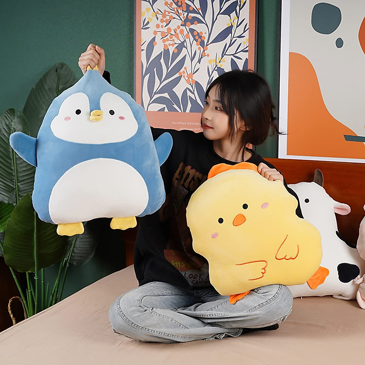 COSGOO Penguin Stuffed Animals in Pink Rabbit Costume, Adorable Plushies Penguin Wearing Coney Outfit, Plush Toys as Great Gift for Birthday, Valentine, Christmas Stuffed Animal for Daily 10 Inch…