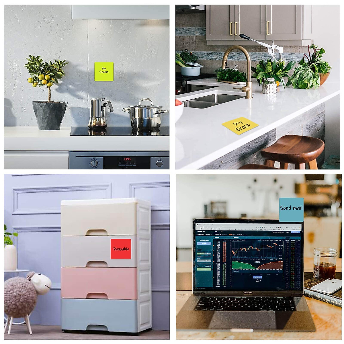 Dry Erase Sticky Notes Reusable - Reusable Dry Erase Stickers Non-Magnetic Whiteboard Stickers for Wall, PC, Wood, Bricks