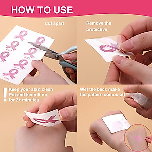 30 Sheets/240 Pcs Breast Cancer Awareness Tattoos Stickers- Pink Ribbon Temporary Tattoos- Waterproof Breast Cancer Glitter Fake Tattoos for Women Girls Fundraising Event Party Face Body Tattoos