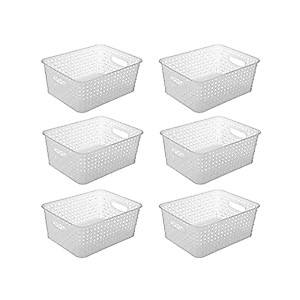 Clear Plastic Woven Storage Basket, 6-Pack Weave Basket Organizer for Kitchen Offices Bathrooms