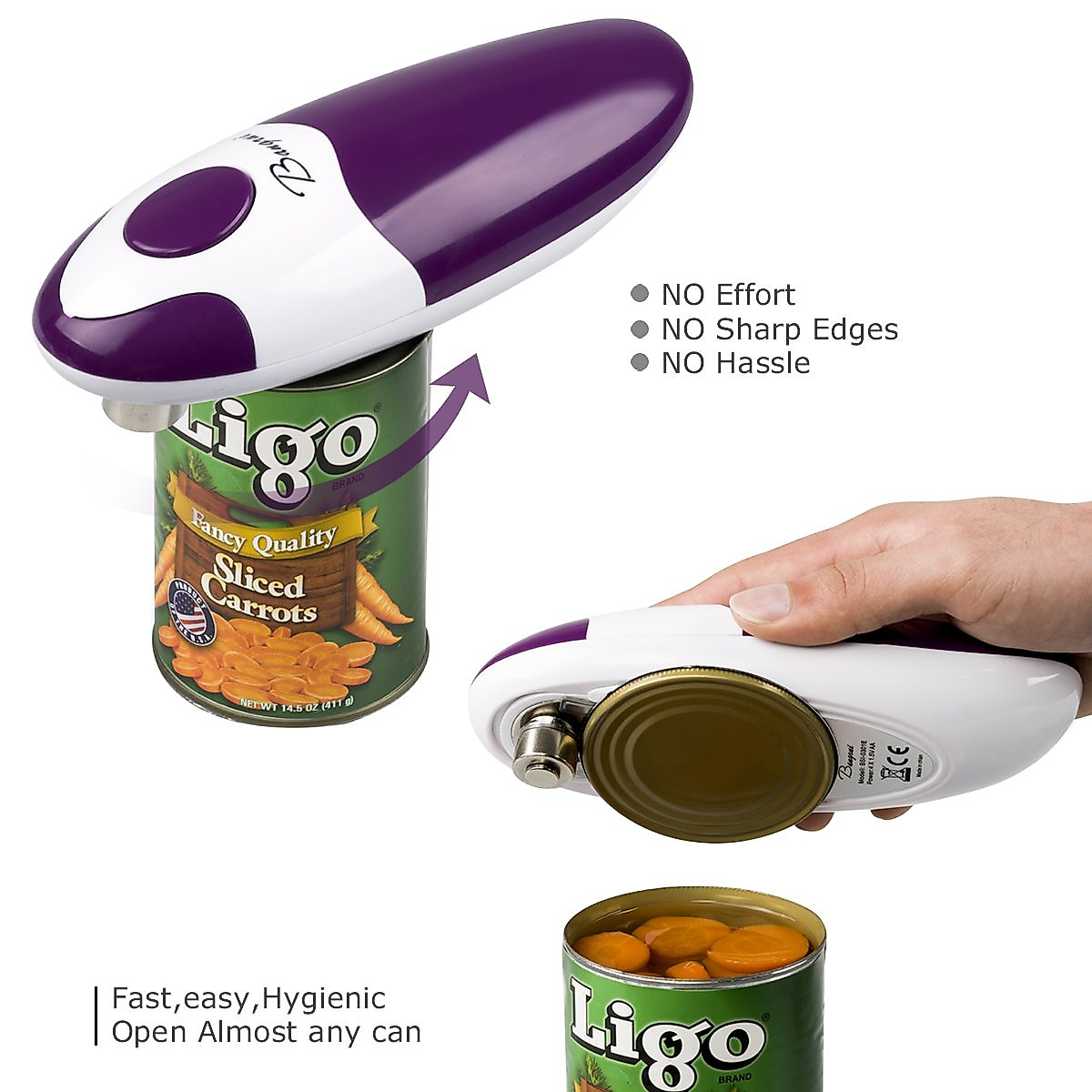 BangRui Smooth Soft Edge Electric Can Opener with One-Button Start and One-Button Manual Stop (Purple)