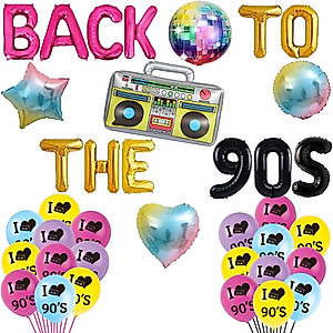 Back to The 90's Balloons Retro Radio 90s Party Banner Throwback 90's/Funny 1990's/I Love 90s/Rock Punk Music Dance Disco Boom Box Hip Hop 90th Birthday Wedding Party Supplies Decorations