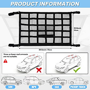 Car Ceiling Cargo Net Pocket Storage Net,30.7”x20.8”,Strengthen Load-Bearing Adjustable Double-Layer Mesh Car Roof Organizer for SUV Long Trip Camping