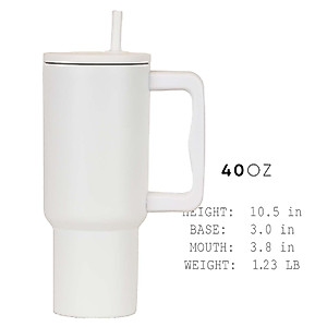 HIZEE 40 oz Tumbler with Handle and Straw,Reusable Stainless Steel Water Bottle Travel Mug Cupholder Friendly,Keeps Cold for 34 Hours, Gifts for Women Men Him Her(white)