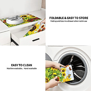 Yellow Sunflower Dish Drying Mat for Kitchen Counter 18 x 24 Large Butterfly Microfiber Absorbent Drying Pad Washable Kitchen Accessories