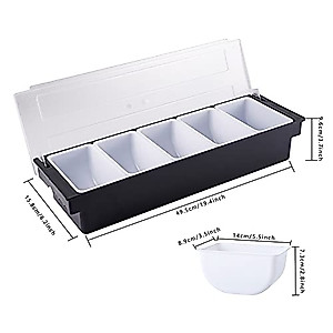5 Compartment Plastic Dispenser Fruit Veggie Condiment Caddy with Lid，Ice Cooled Condiment Serving Container Chilled Garnish Tray Bar Caddy for Home Work or Restaurant (Black)