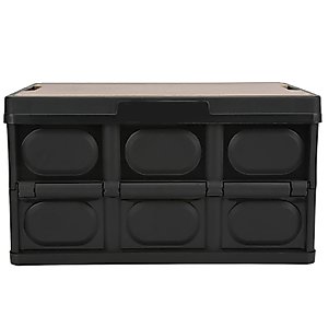30L Outdoor Folding Storage Box,Portable Storage Box with Wooden Panel for Outdoor (Black)
