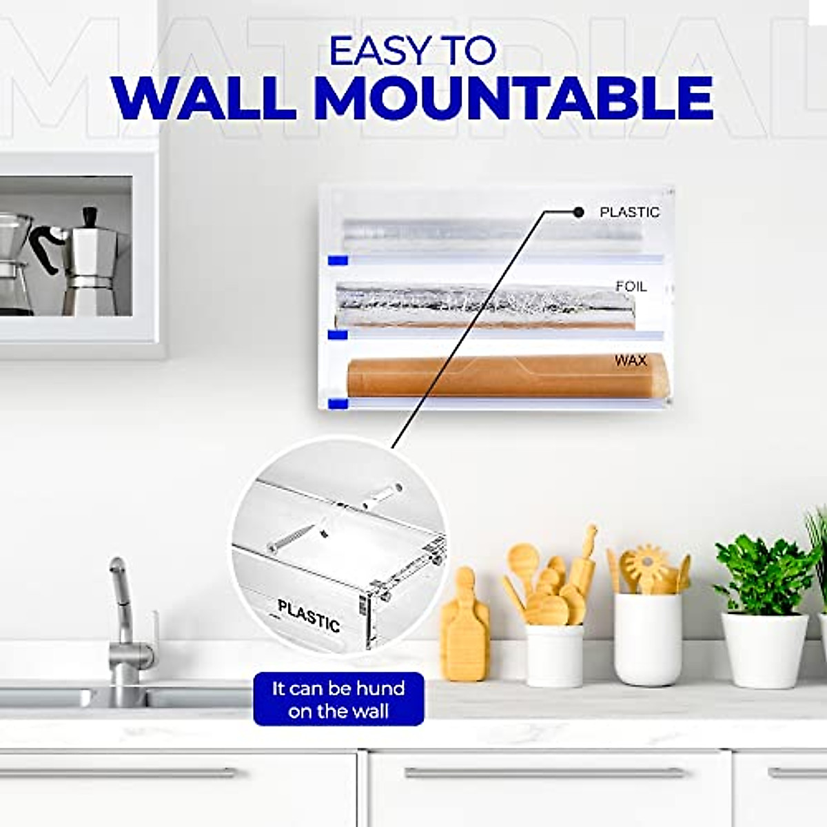 YOC Wrap Dispenser, Clear Acrylic Foil, Wax Organizer with Slide Cutter, Suitable for Wall Mounting or Kitchen Drawer, Compatible with 12 Inch Rolls (3 in 1 Wrap Dispenser)