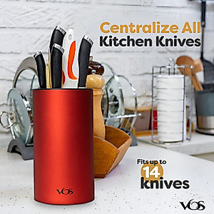 Vos Universal Knife Block and 8 Inch Ceramic Chef Knife Red