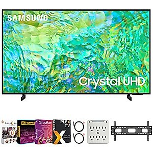 SAMSUNG UN50CU8000 50 inch Crystal UHD 4K Smart TV Bundle with Premiere Movies Streaming + 37-100 Inch TV Wall Mount + 6-Outlet Surge Adapter + 2X 6FT 4K HDMI 2.0 Cable (2023 Model)