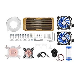 ASHATA PC Water Cooling Kit,Universal Water Cooling Radiator,Tubing,Pump,Cylindrical,Dual Fan,Mounting Accessories Computer Water Cooling Liquid Cooler Kit