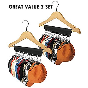 Hat Rack for Baseball Caps, 2 Pack Hat Organizer Holder for Hanger & Room Closet Display, 24 Hat Storage Clips for Hang Ball Caps Winter Beanie & Accessories(Black+Black)