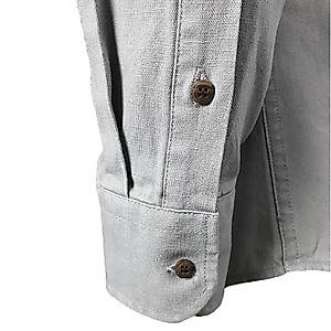 The Celtic Ranch Collarless Shirt for Men, Irish Grandfather Cotton Linen Long Sleeve Button Down Banded Collar Dress Shirt with Pocket (Grey Ash, XL)