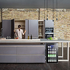 Joy Pebble Beverage Cooler and Refrigerator 130 Can Mini Fridge with Glass Door for Soda Beer or Wine Small Drink Cooler for Home Office or Bar (3.2 cu.ft)