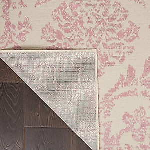 Nourison Jubilant Damask Ivory/Pink 5'3" x 7'3" Area -Rug, Easy -Cleaning, Non Shedding, Bed Room, Living Room, Dining Room, Kitchen (5x7)