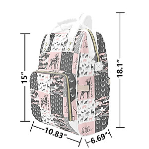 XOZOTY Little Antler Man Woodland Pink Diaper Bags with Name Waterproof Mummy Backpack Nappy Nursing Baby Bags Gifts Tote Bag for Women