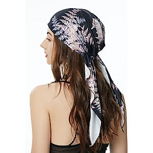 ZLYC Chemo Headwear Pre Tied Head Scarf Headwraps Lightweight Turban Beanie Cap for Women (Leaves Pink Black)